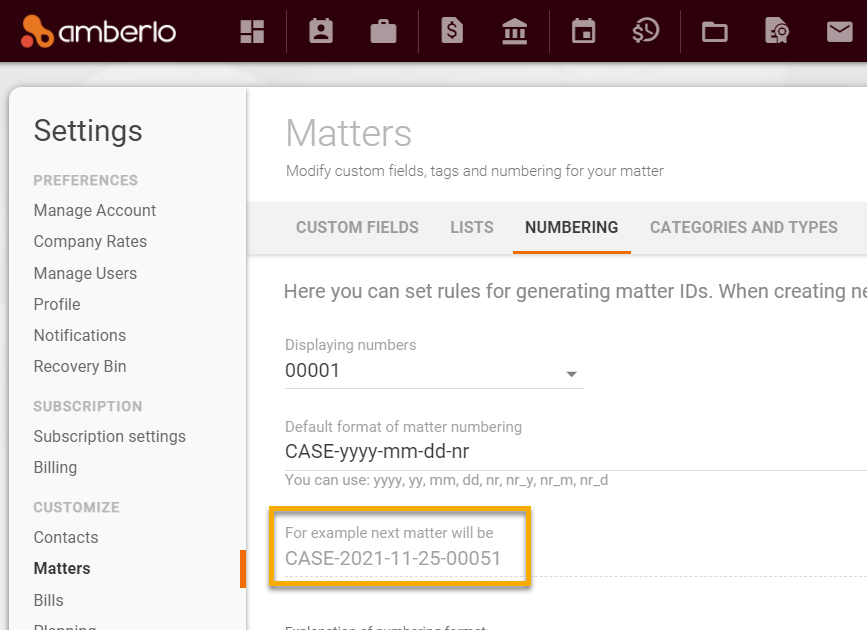 How to set Matters Numbering Settings?